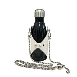MALUSHA White / Silver Bottle Holder From White Saffiano Leather With Silver Chain White/silver