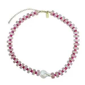 CHRISTINA GREENE Joyful Heart Baroque Pearl Beaded Necklace - Pink
