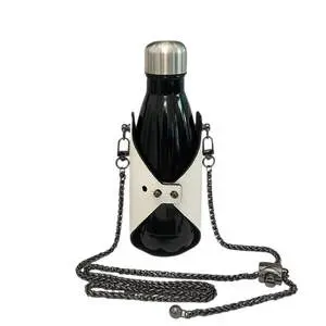 MALUSHA Bottle Holder From Saffiano Leather With Gun Metal Chain - White