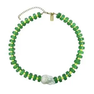 CHRISTINA GREENE Evergreen Baroque Pearl Beaded Necklace