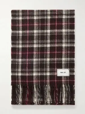 Nn07 Checked Wool Scarf - Burgundy