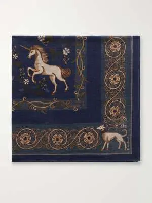 Hartford Printed Wool Scarf - Navy