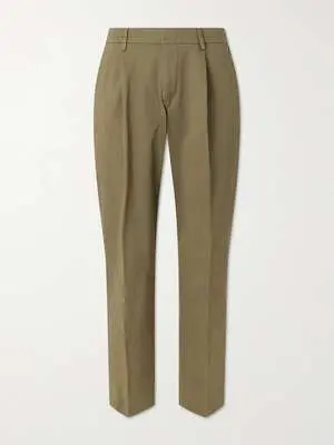 Nn07 Kay 1420 Wide-leg Pleated Organic Cotton-blend Twill Trousers - Green