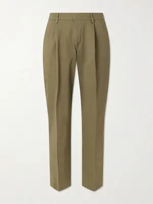 Nn07 Wide-leg Pleated Organic Cotton-blend Twill Trousers - Green