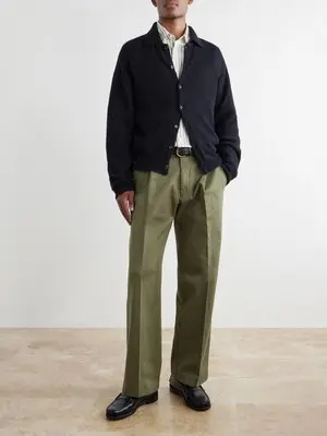 Nn07 Wide-leg Pleated Organic Cotton-blend Twill Trousers - Green
