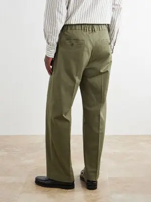 Nn07 Wide-leg Pleated Organic Cotton-blend Twill Trousers - Green