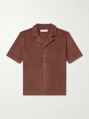 Orlebar Brown Hawkin Camp-collar Organic Cotton-terry Shirt - Brown