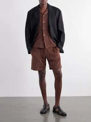 Orlebar Brown Hawkin Camp-collar Organic Cotton-terry Shirt - Brown