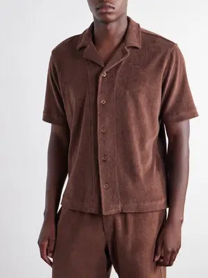 Orlebar Brown Hawkin Camp-collar Organic Cotton-terry Shirt - Brown