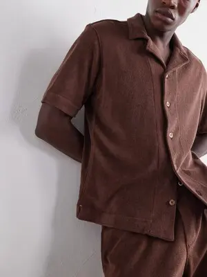 Orlebar Brown Hawkin Camp-collar Organic Cotton-terry Shirt - Brown