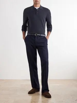 Sunspel Merino Wool Long Sleeve Polo - Gray