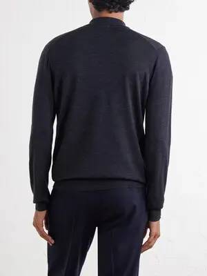 Sunspel Merino Wool Long Sleeve Polo - Gray
