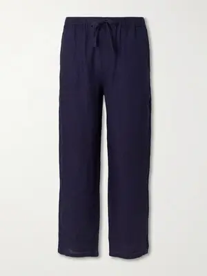 FRAME Linen Drawstring Straight-leg Trousers - Blue
