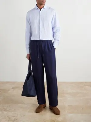 FRAME Linen Drawstring Straight-leg Trousers