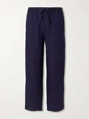 FRAME Straight-leg Linen Drawstring Trousers - Navy