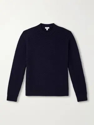 Sunspel Merino Wool-basketweave Sweater - Blue