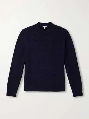 Sunspel Merino Wool-basketweave Sweater - Navy