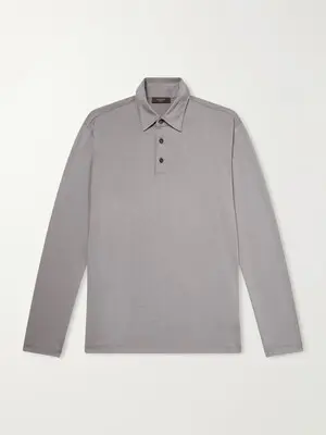 SLOWEAR Zanone Cotton And Silk-blend Jersey Polo Shirt - Gray