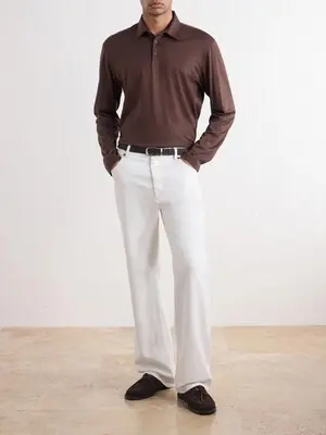SLOWEAR Zanone Cotton And Silk-blend Jersey Polo Shirt - Brown
