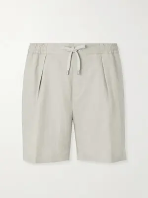 Ralph Lauren Purple Label Wide-leg Silk And Linen-blend Shorts - Gray