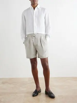 Ralph Lauren Purple Label Wide-leg Silk And Linen-blend Shorts - Gray