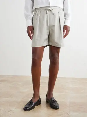 Ralph Lauren Purple Label Wide-leg Silk And Linen-blend Shorts - Gray
