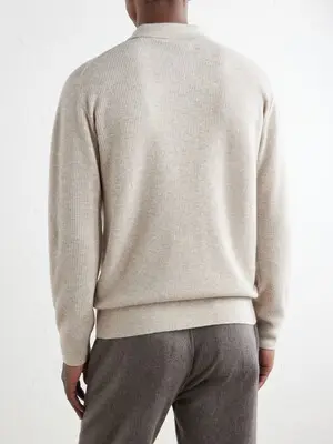 Hartford Ribbed Recycled Wool And Cashmere-blend Polo Shirt - Neutrals