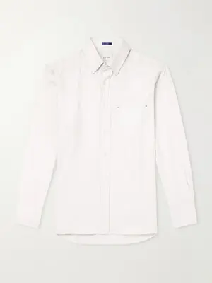 Paul Smith Button-down Collar Cotton And Lyocell-blend Herringbone Shirt - Neutrals