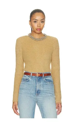 SELF-PORTRAIT Beaded Trim Knit Jumper - Brown