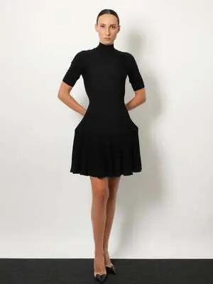 Alaïa Crinoline Wool Blend Short Dress - Black