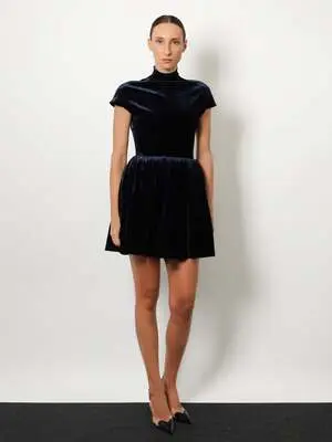 Alaïa Short Velvet High Neck Dress - Blue