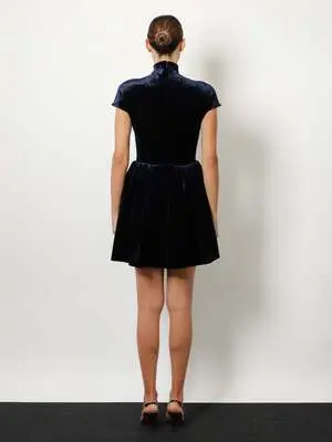 Alaïa Short Velvet High Neck Dress - Blue