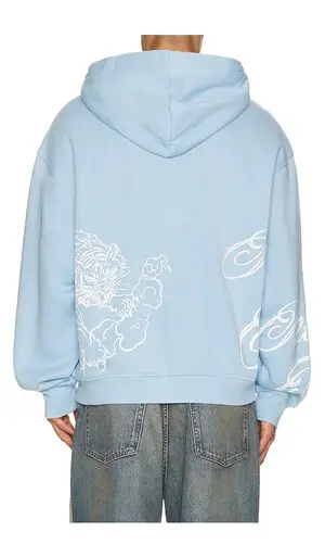 True Religion Tiger Script Boxy Hoodie In Blue