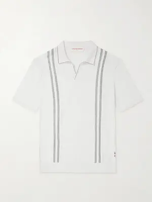 Orlebar Brown Horton Striped Silk And Cotton-blend Polo Shirt - Neutrals