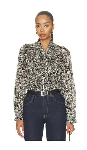 Sea Charlize Print Longsleeve Bow Top In Black & White