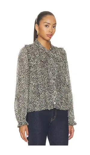Sea Charlize Print Longsleeve Bow Top In Black & White