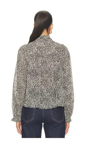 Sea Charlize Print Longsleeve Bow Top In Black & White