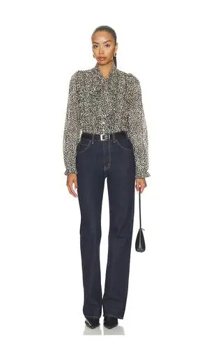 Sea Charlize Print Longsleeve Bow Top In Black & White