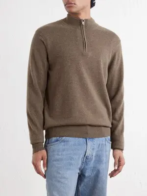 Sunspel Cashmere Half-zip Sweater - Brown