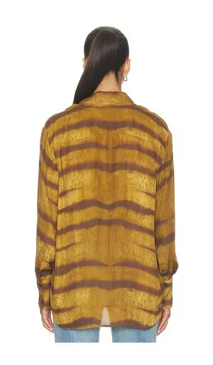 FRAME The Silk Oversized Tie Shirt In Yellow