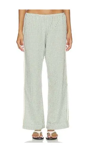 Donni. The Cotton Gingham Stripe Crop Pant In Green