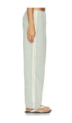 Donni. The Cotton Gingham Stripe Crop Pant In Green
