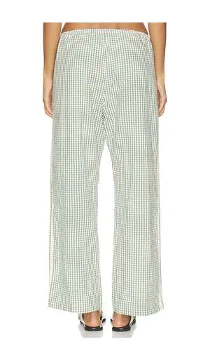 Donni. The Cotton Gingham Stripe Crop Pant In Green