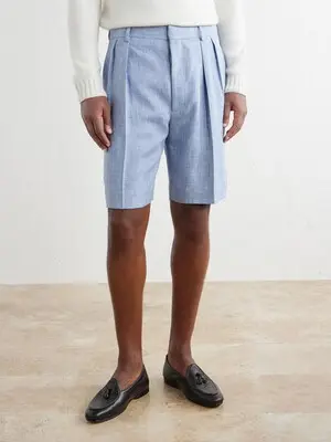 Ralph Lauren Purple Label Cotton Gabardine Pleated Shorts