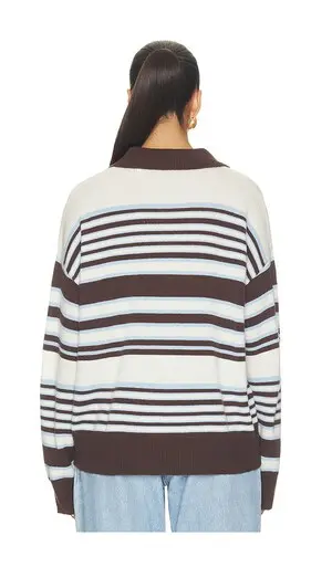 Good American The Oversized Rugby Sweater In Chocolate - Mocha Stripe