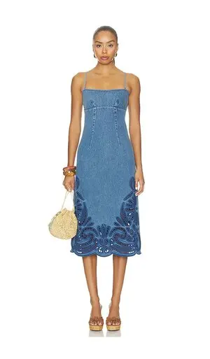 Ulla Johnson The Jane Eyelet Denim Dress In Blue