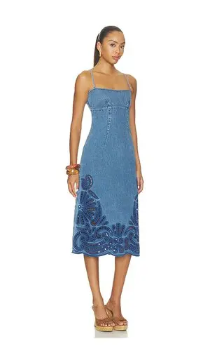Ulla Johnson The Jane Eyelet Denim Dress In Blue