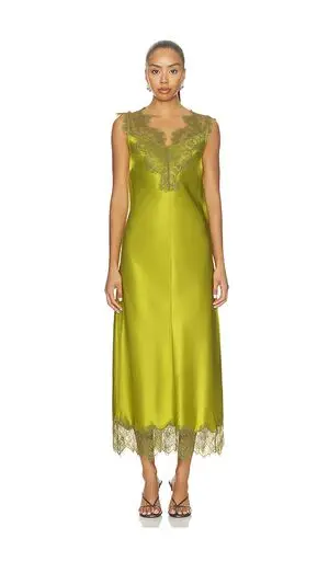 SIMONMILLER Bea Satin Lace Midi Dress In Green