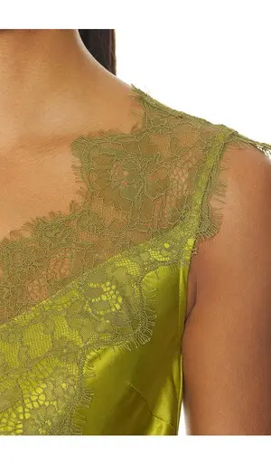 SIMONMILLER Bea Satin Lace Midi Dress In Green