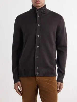 SLOWEAR Virgin Wool High Neck Cardigan - Brown